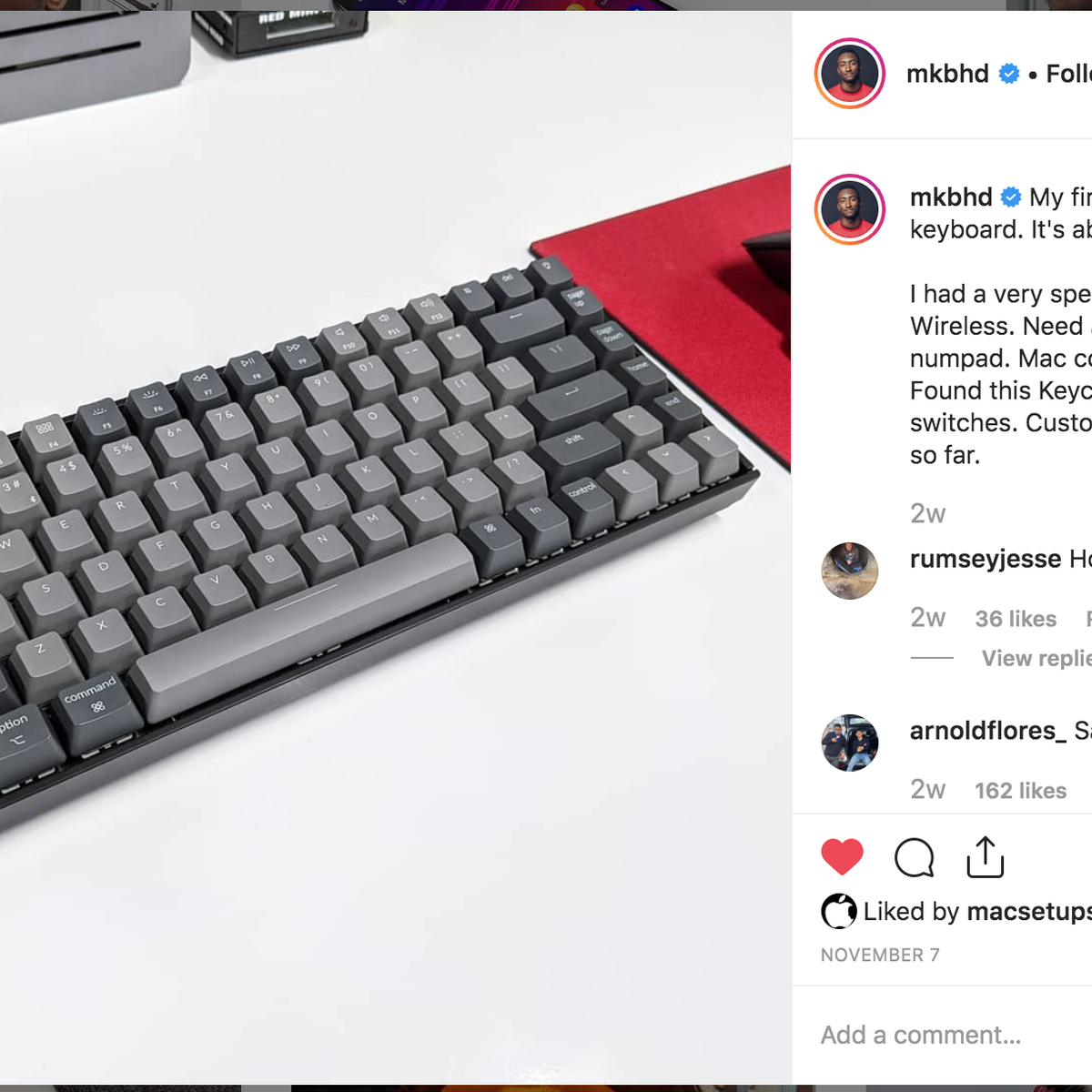 The famous @mkbhd aka Marques Brownlee’s first K2 – Keychron