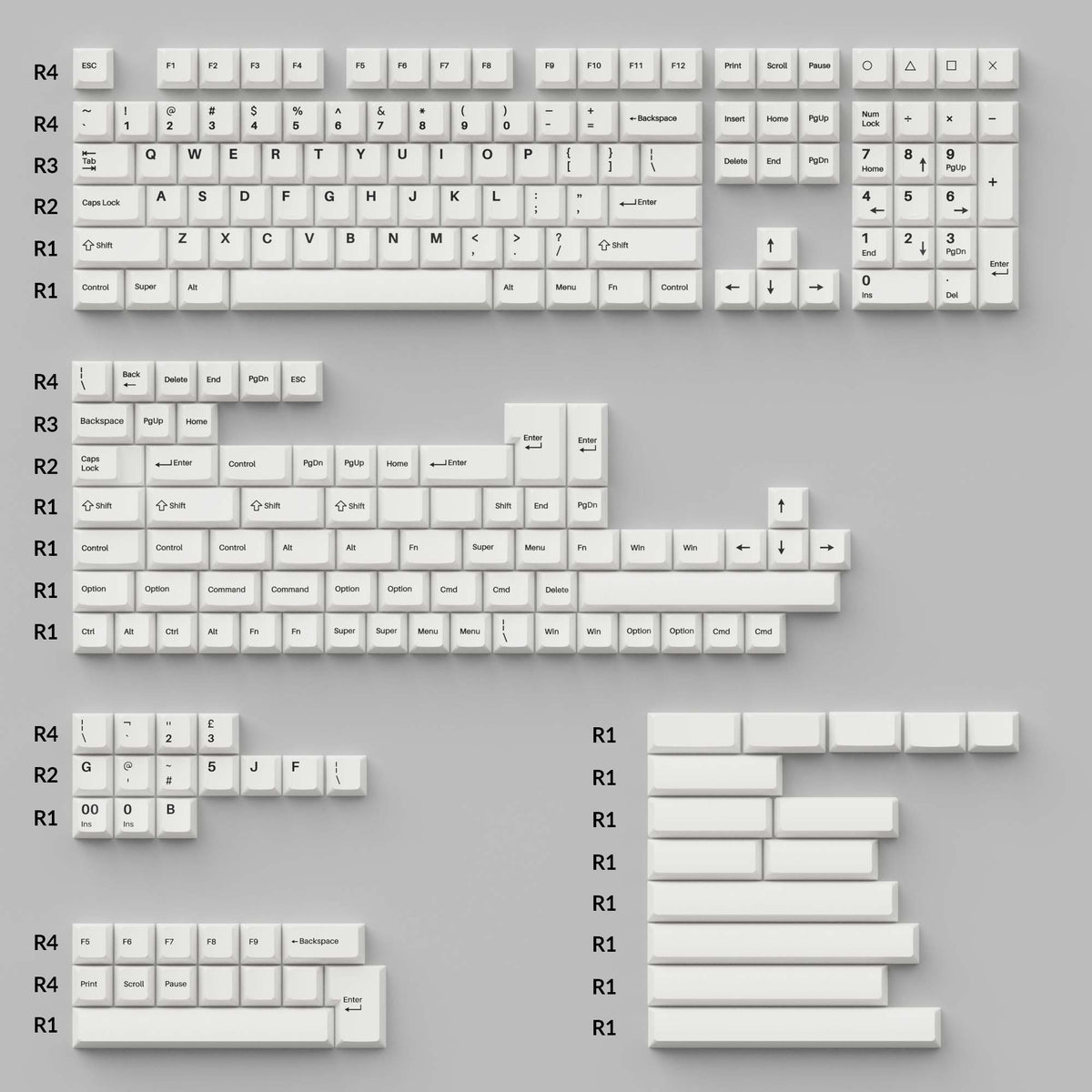 Cherry Profile Double - Shot PBT Full Set Keycaps - Black on White - B ...