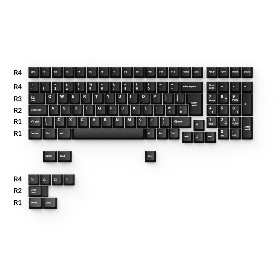 Cherry Profile Double - Shot PBT Full Set Keycaps - White on Black - W ...