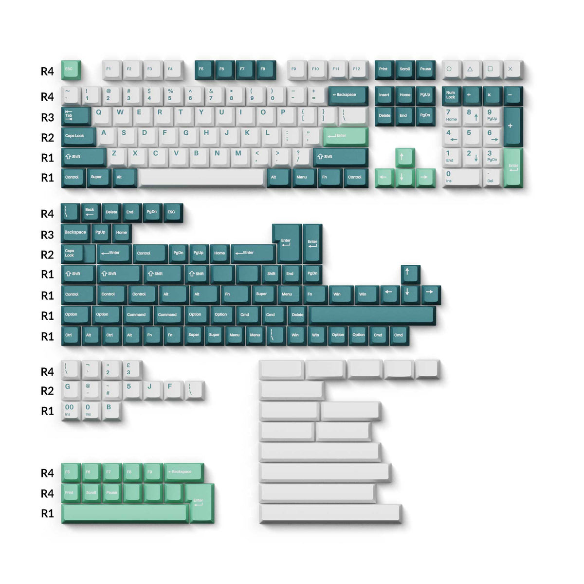 Cherry Profile Double - Shot PBT Full Set Keycaps - White Mint – Keychron